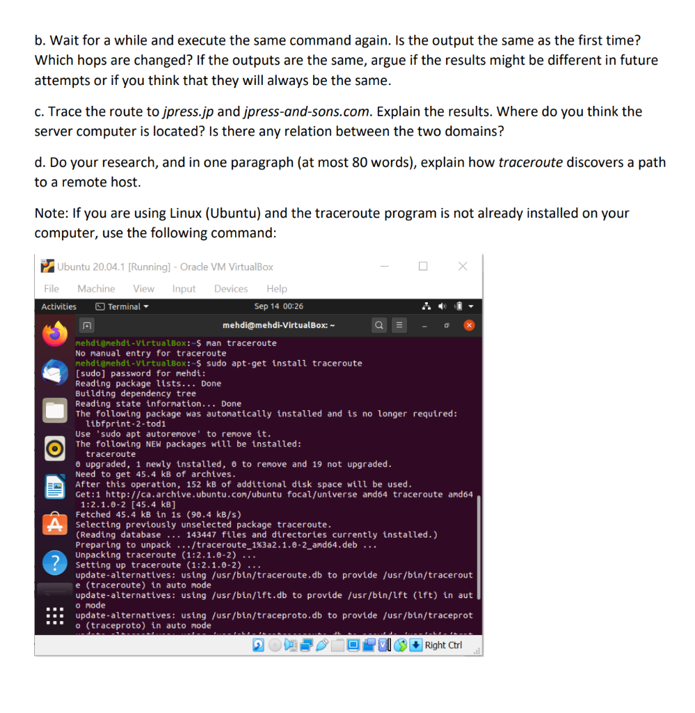Solved Understanding Internet Routes Using Traceroute The