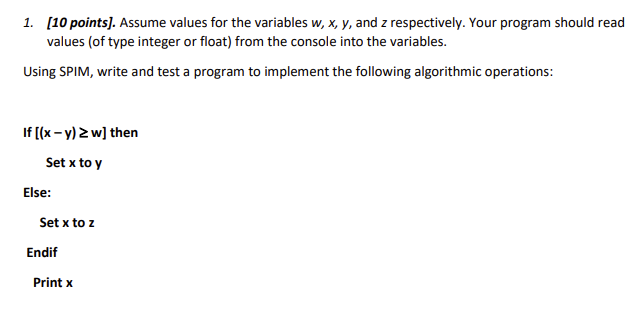 Solved 1. (10 points). Assume values for the variables w, x, | Chegg.com