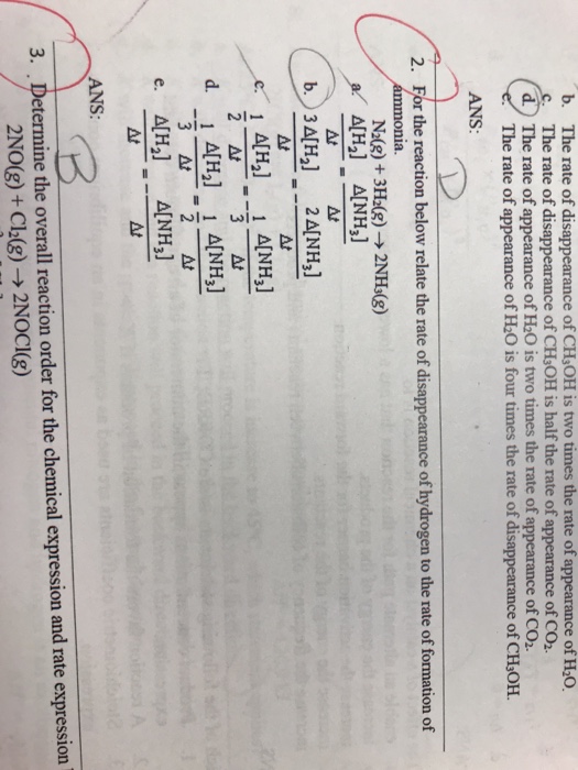 Solved b. The rate of disappearance of CHsOH is two times | Chegg.com