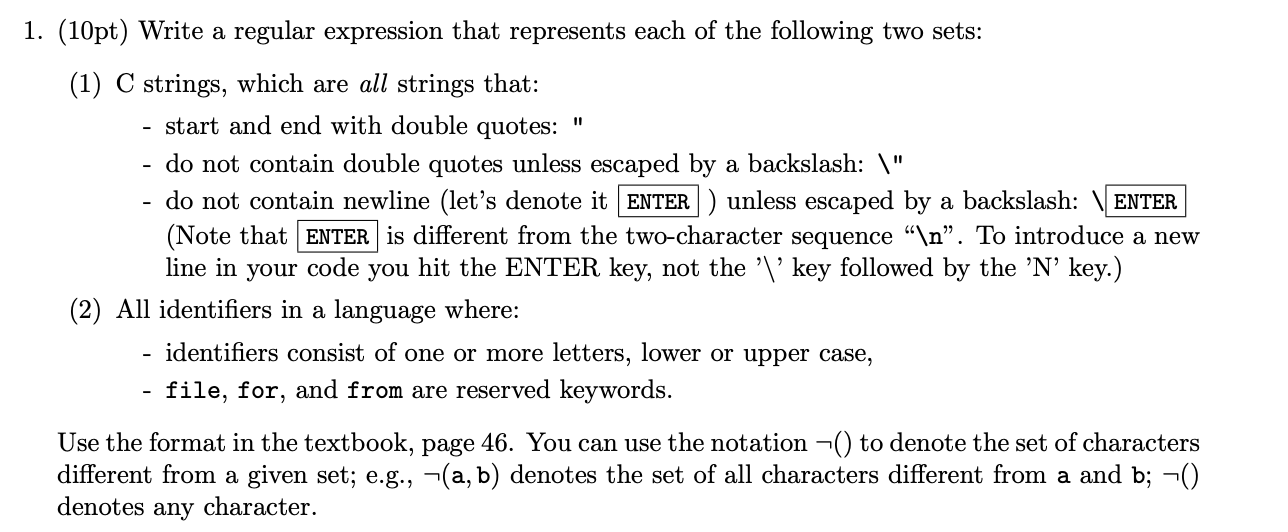 1 10pt Write A Regular Expression That Represents Each Of The Following Two Sets 1 C