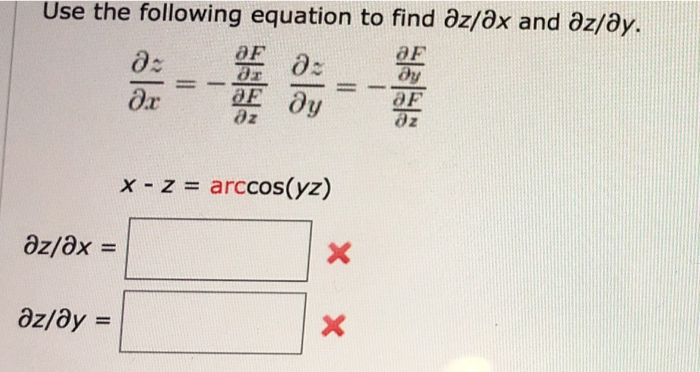 Solved Use the following equation to find az/ax and az/ay o: | Chegg.com