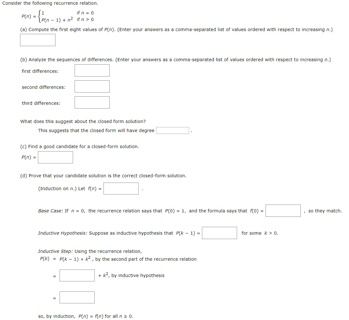 Solved Consider the following recurrence relation. 1 plnl - | Chegg.com