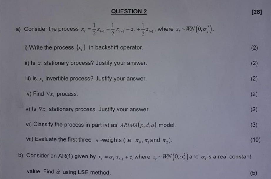 a) Consider the process xt=21xt−1+21xt−2+zt+21zt−1, | Chegg.com