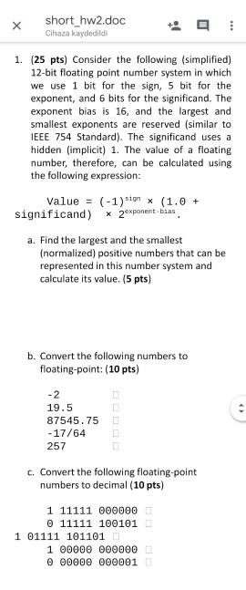 Solved X short_hw2.doc Cihaza kaydedildi 1. (25 pts) | Chegg.com