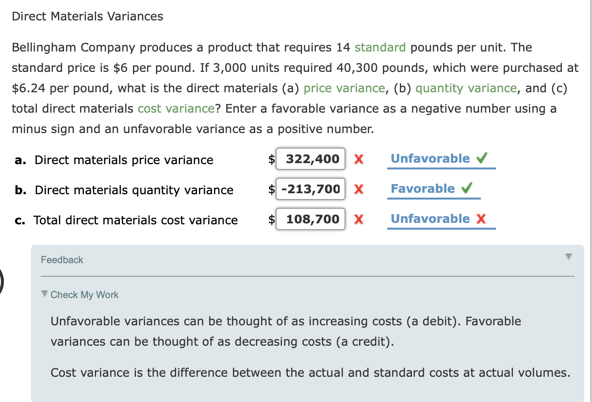 Solved Direct Materials Variances Bellingham Company | Chegg.com
