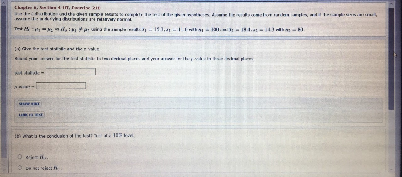 Solved Chapter 6, Section 4-HT, Exercise 210 Use the | Chegg.com