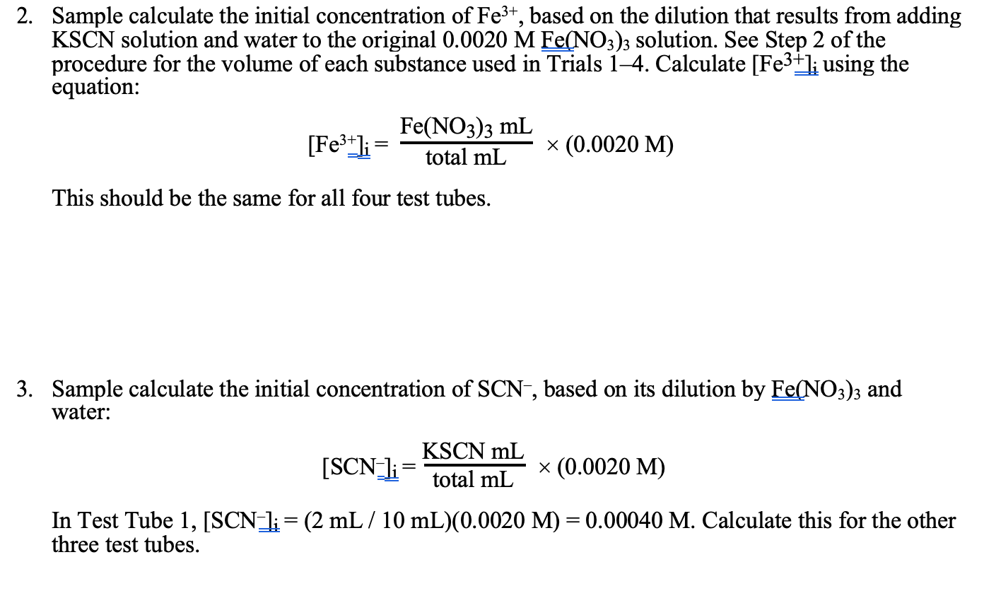 Data Table 1 for K. Fe3+ 1 T SCN- mL Water mL [Fe3+] | Chegg.com