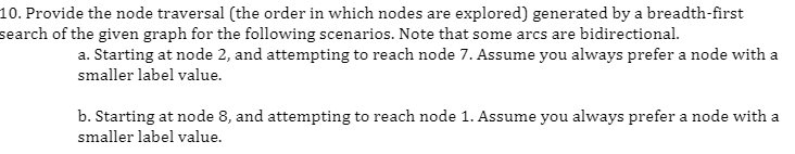 Solved 10. Provide the node traversal (the order in which | Chegg.com
