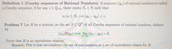 Solved Definition 1 (Cauchy sequences of Rational Numbers) A | Chegg.com