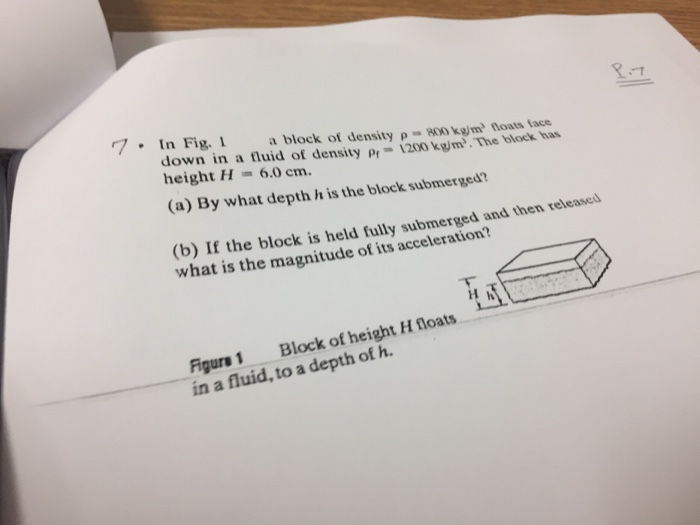 Solved In Fig. 1 a block of density rho = 800 kg/m^3 floats | Chegg.com