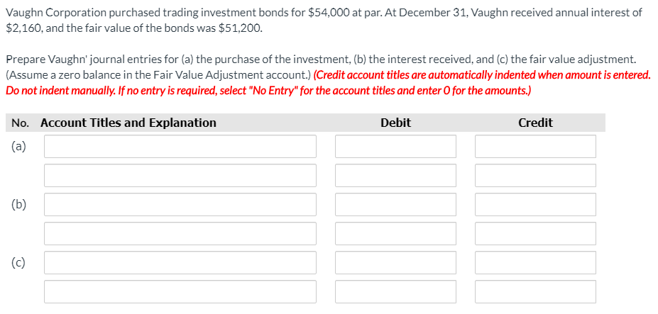 Solved Vaughn Corporation purchased trading investment bonds | Chegg.com