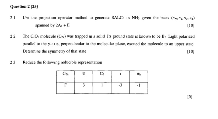 Solved Question 2 125] 21 Use the projection operator method | Chegg.com