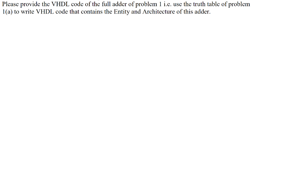 Solved Please provide the VHDL code of the full adder of | Chegg.com Solved Please provide the VHDL code of the full adder of | Chegg.com