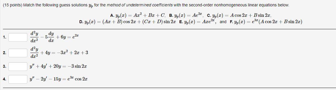 Solved Match the following guess solutions yp for the method | Chegg.com