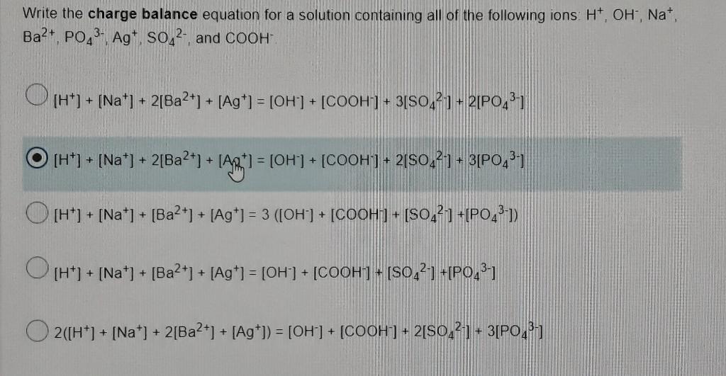 Solved Write the charge balance equation for a solution | Chegg.com