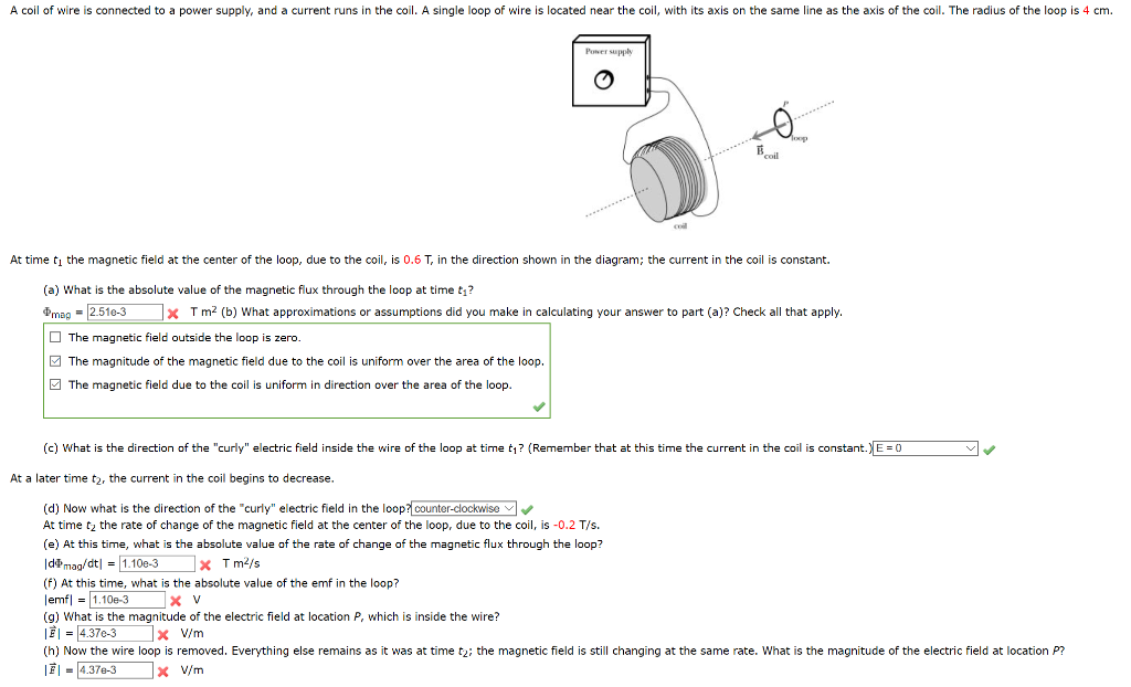 Solved A coil of wire is connected to a power supply, and a | Chegg.com