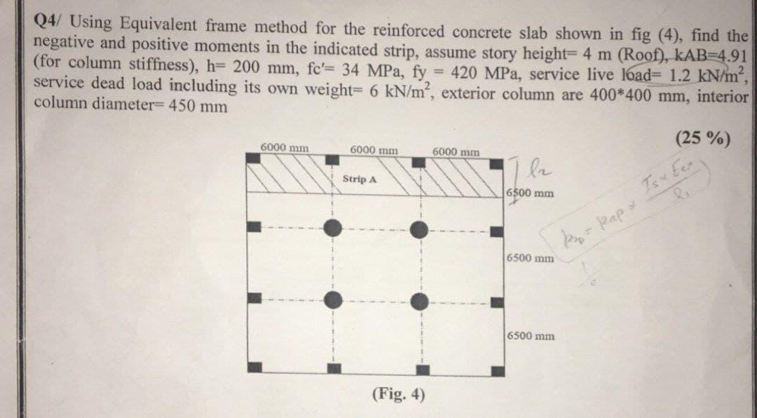 Solved Q4/ Using Equivalent frame method for the reinforced | Chegg.com