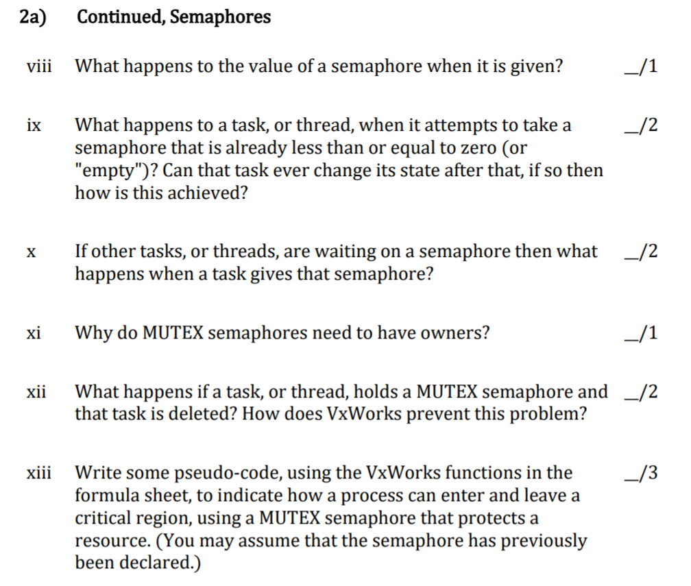Solved 2a) Continued, Semaphores viii What happens to the | Chegg.com