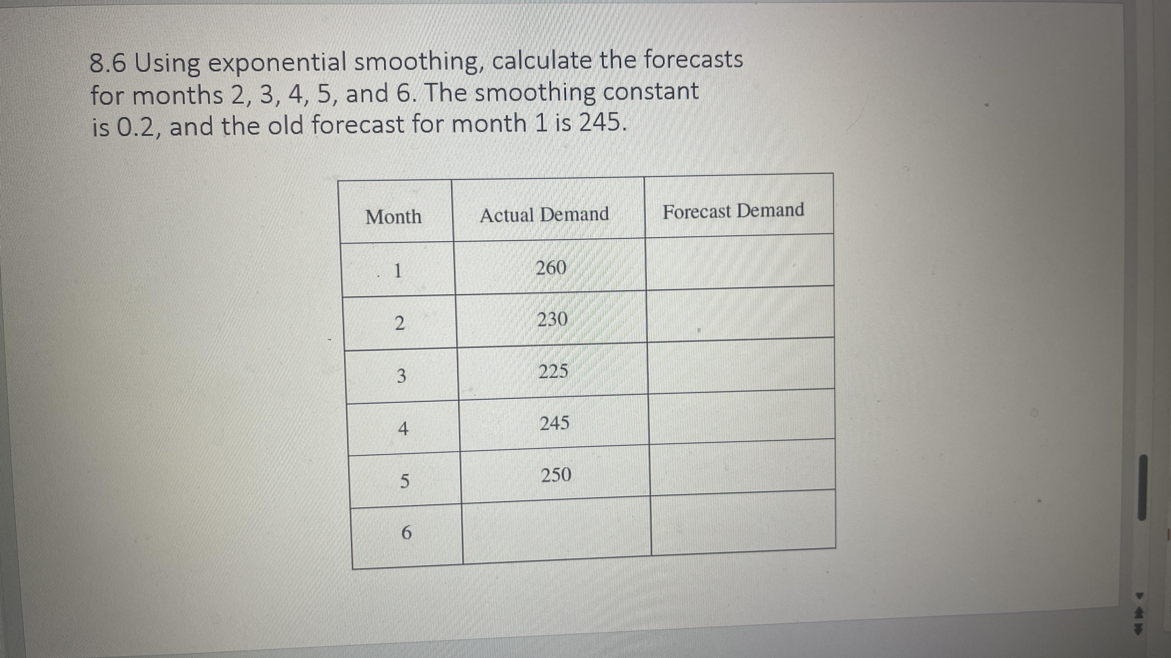 Solved 8.6 Using exponential smoothing, calculate the | Chegg.com
