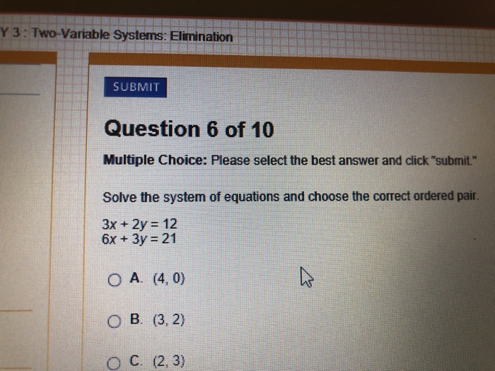 Solved Y 3: Two-Variable Systems: Elimination SUBMIT | Chegg.com