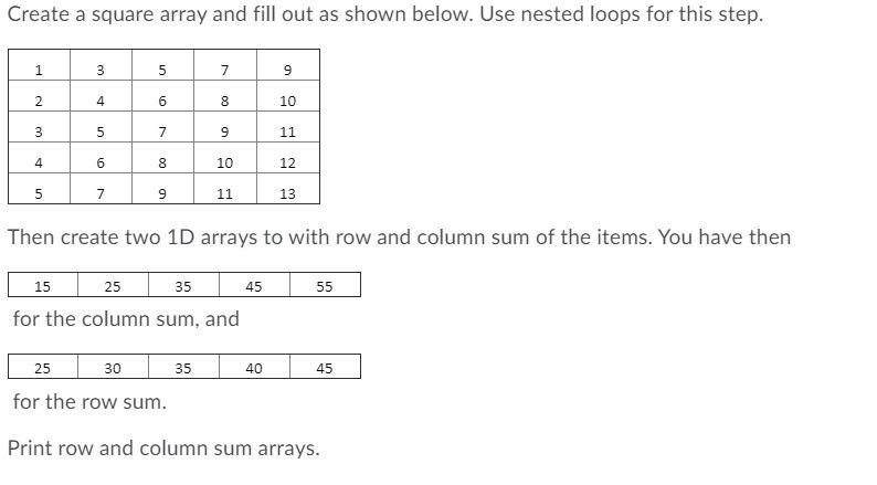 Solved Create a square array and fill out as shown below. | Chegg.com