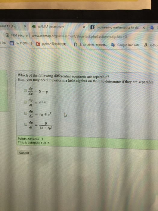 Solved Assignment #1 (12) WAMAP Assessment 1, Engineering | Chegg.com