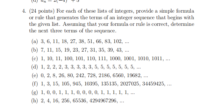 Solved 4. (24 points) For each of these lists of integers, | Chegg.com