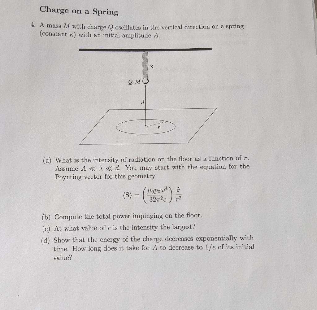 Solved Charge on a Spring 4. A mass M with charge Q | Chegg.com