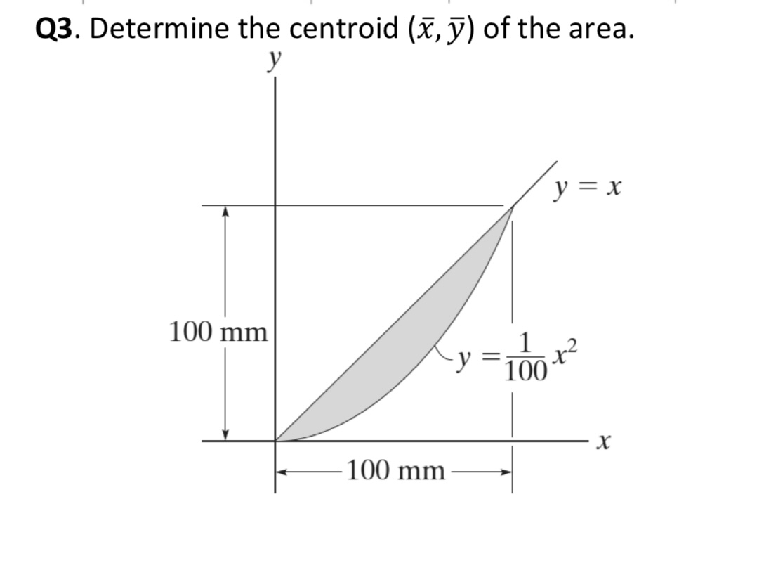 Solved Q3. ﻿Determine the centroid (\bar{x} (,)/(b)ar (y)) | Chegg.com