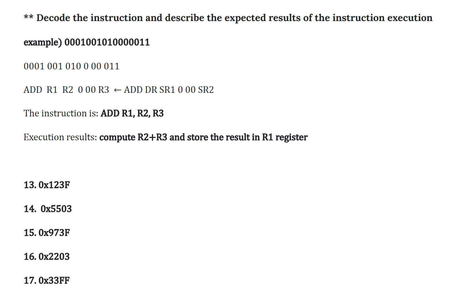 Solved ** Decode the instruction and describe the expected | Chegg.com