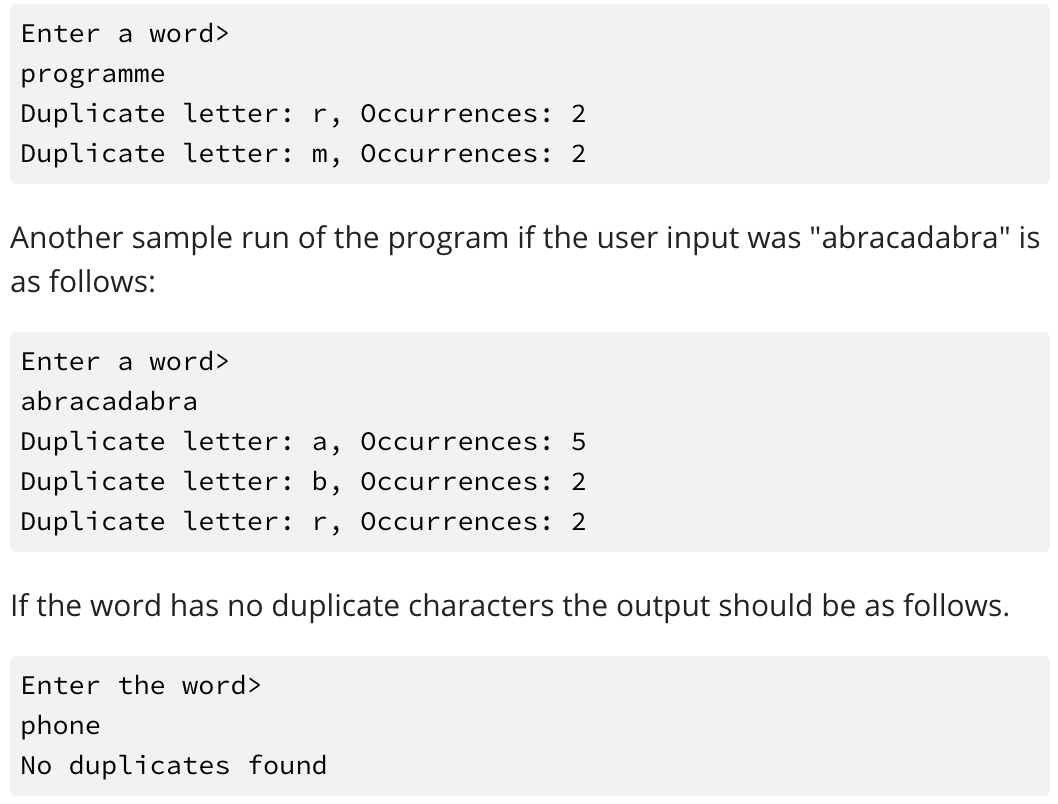 Solved Enter a word> programme Duplicate letter: r, | Chegg.com