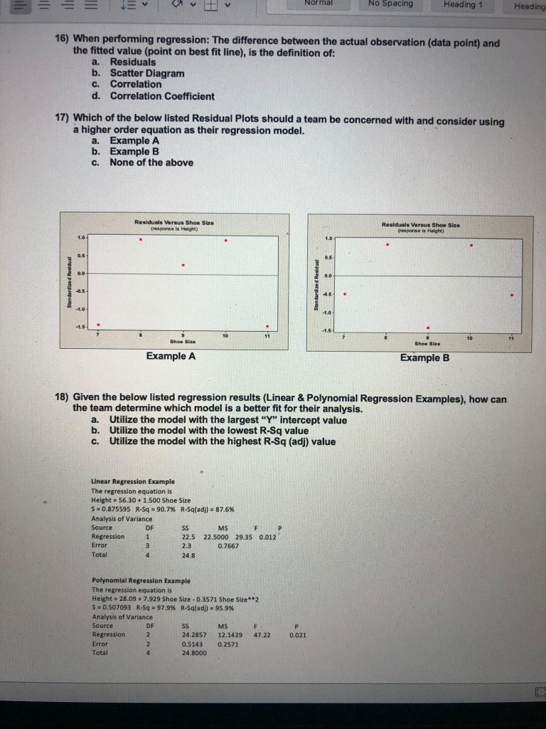 Solved Normal No Spacing Heading 1 Heading 16) When | Chegg.com