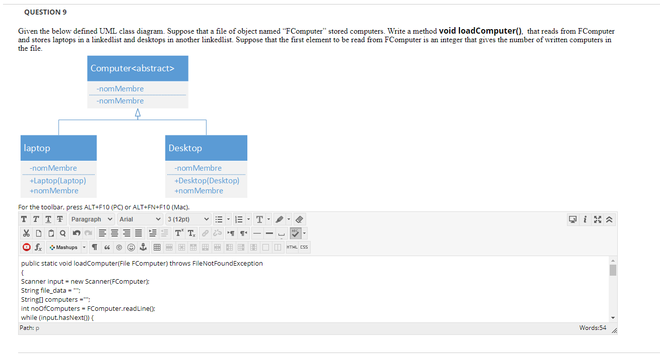 Solved QUESTION 9 Given the below defined UML class diagram. | Chegg.com