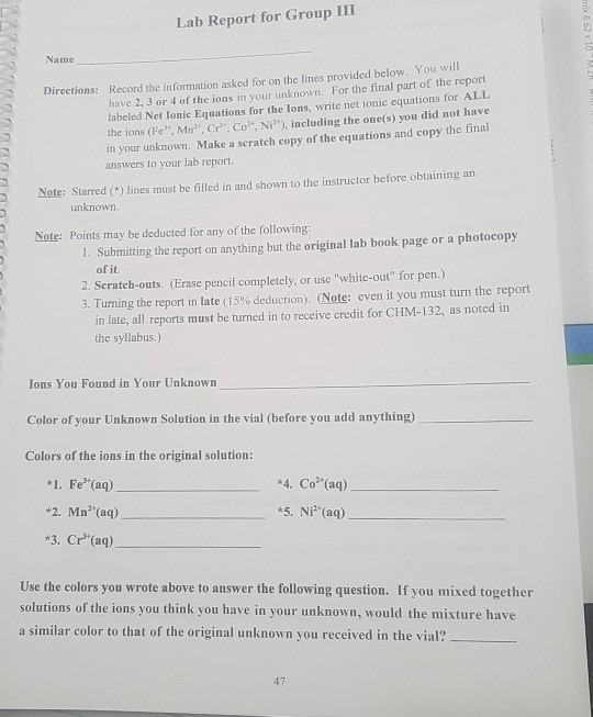 Lab Report for Group III Name have 2, 3 or 4 of the | Chegg.com