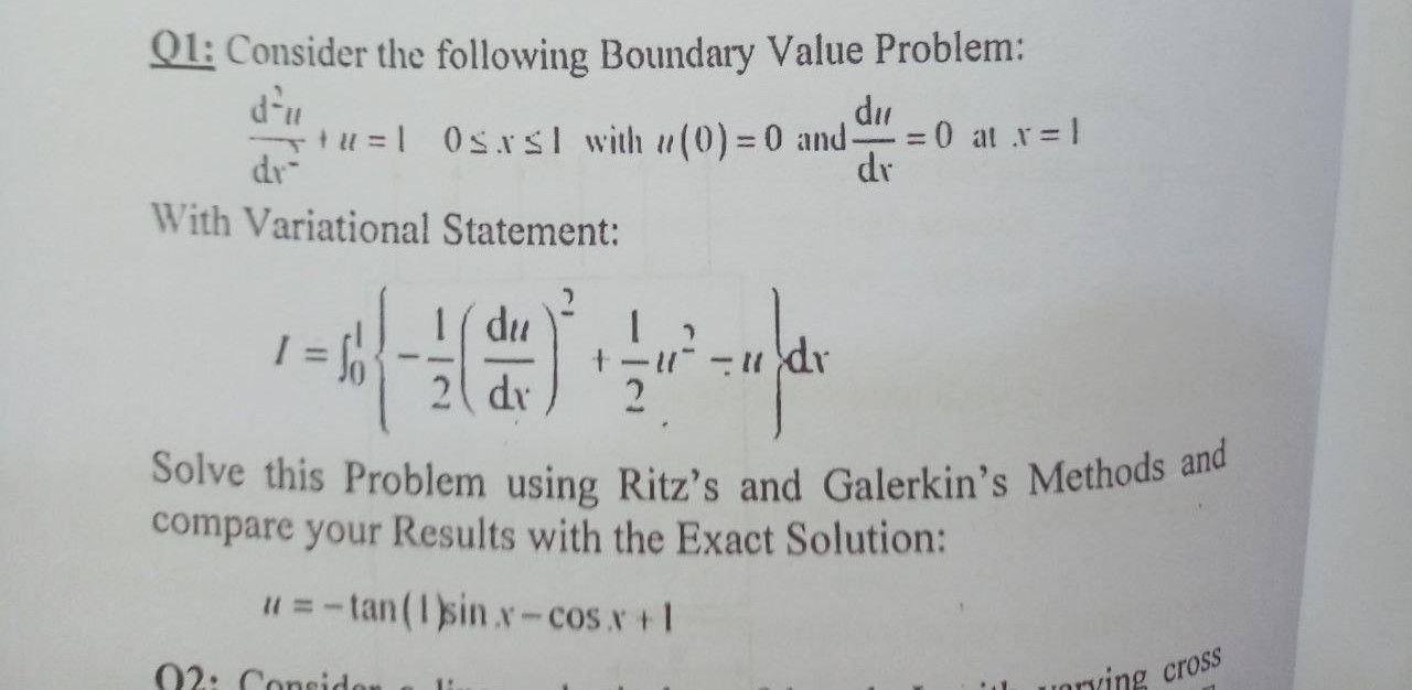 Solved Q1: Consider the following Boundary Value Problem: du | Chegg.com