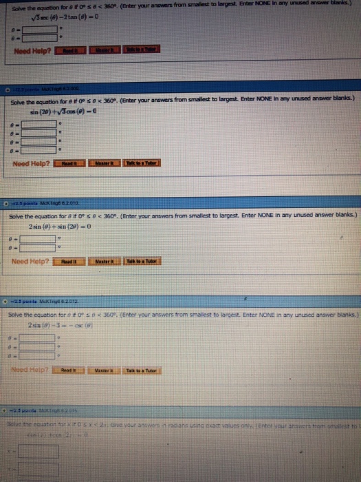 Solved answers from smaliest to largest. Enter NONE In any | Chegg.com