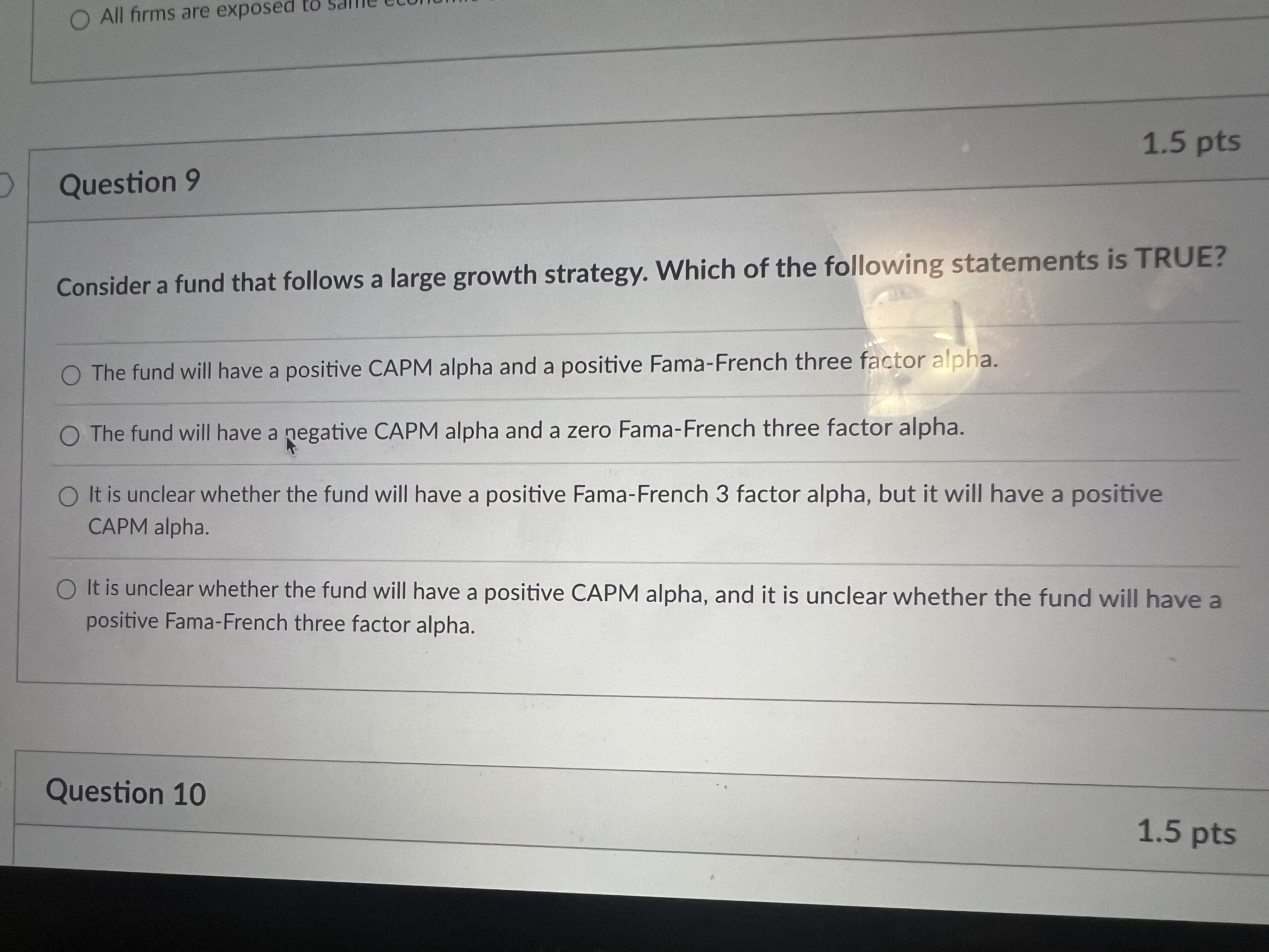 Solved Question 9 Consider a fund that follows a large | Chegg.com
