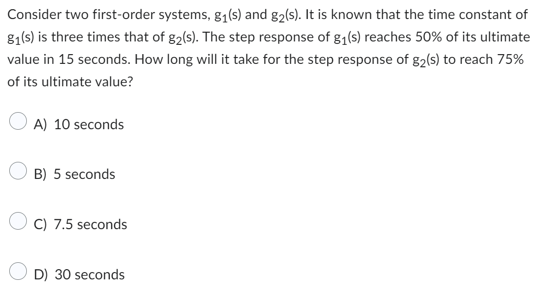 Solved Consider two first-order systems, g1( s) and g2( s). | Chegg.com
