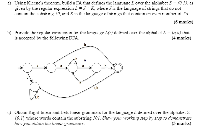 Solved a) Using Kleene's theorem, build a FA that defines | Chegg.com
