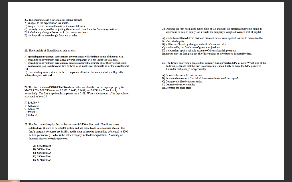 Solved 20. The operating cash flow of a cost-cutting | Chegg.com