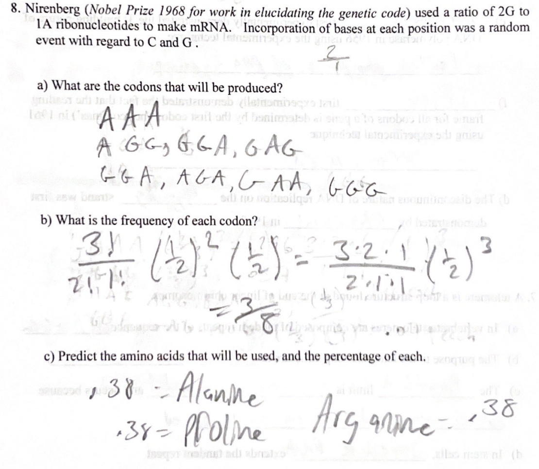 Solved 8. Nirenberg (Nobel Prize 1968 for work in | Chegg.com