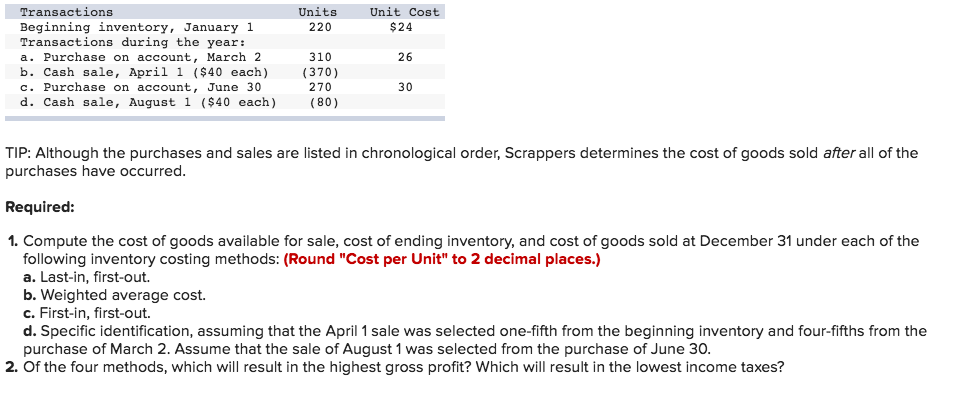 Solved Transactions Beginning inventory, January 1 | Chegg.com