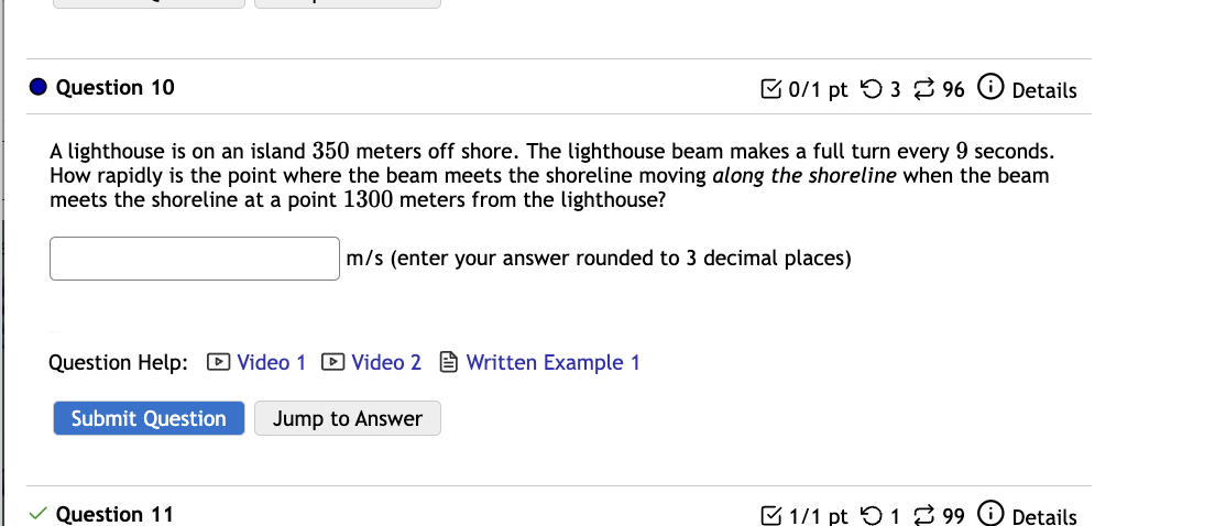 Solved Question 10A lighthouse is on an island 350 ﻿meters | Chegg.com
