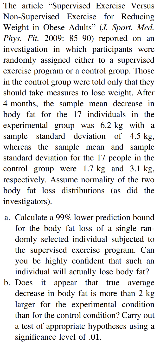 Solved The Article Supervised Exercise Versus