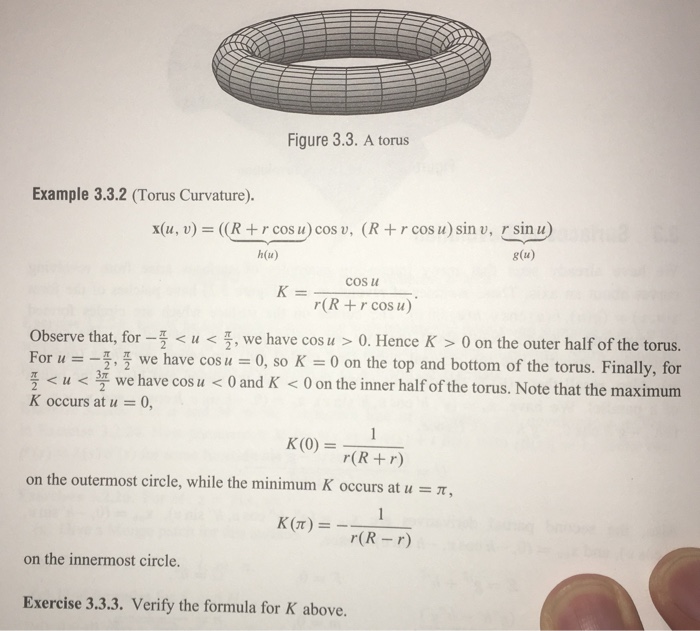 Solved Figure 3.3. A torus Example 3.3.2 (Torus Curvature). | Chegg.com