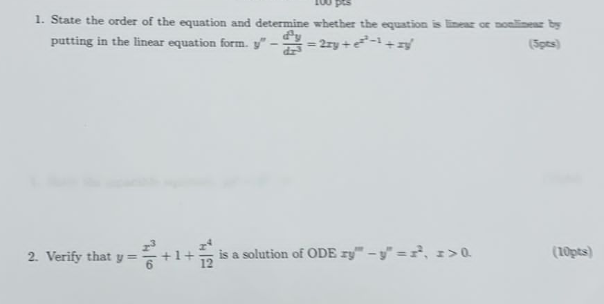 Solved 1. State the order of the equation and determine | Chegg.com