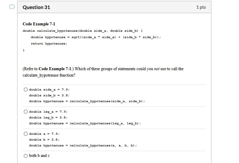 Solved Question 31 1 pts Code Example 7-1 double | Chegg.com