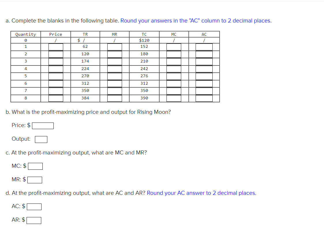 Solved a. Complete the blanks in the following table. Round | Chegg.com