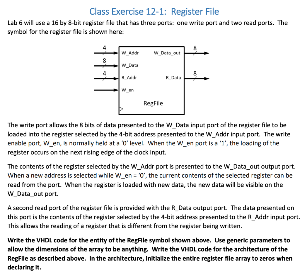 Class Exercise 12-1: Register File Lab 6 will use a | Chegg.com