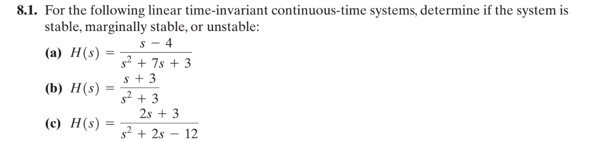Solved 8.1. For the following linear time-invariant | Chegg.com